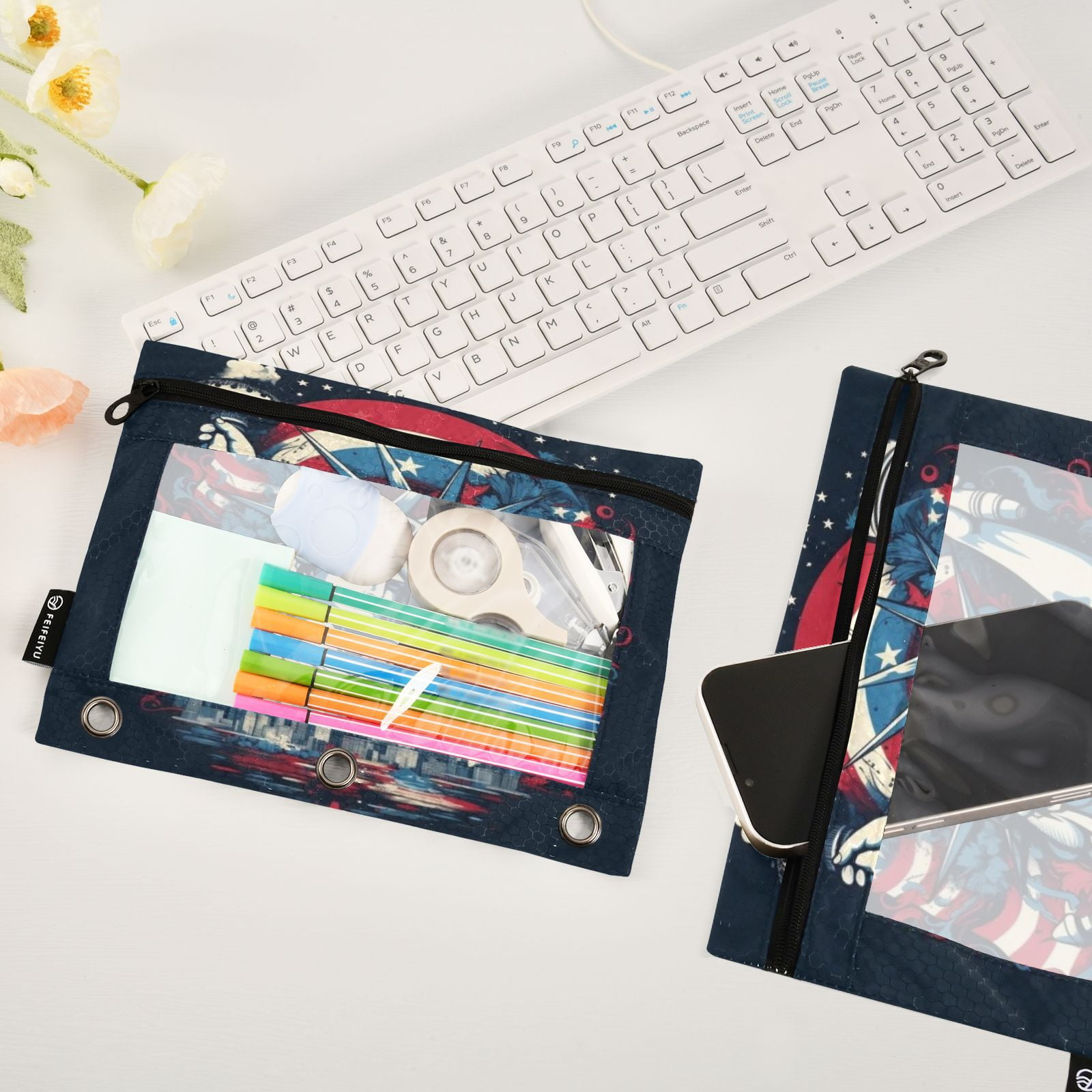 American Flag Goddess Of Liberty 2 Pack Pencil Pouches Zipper Pencil ...