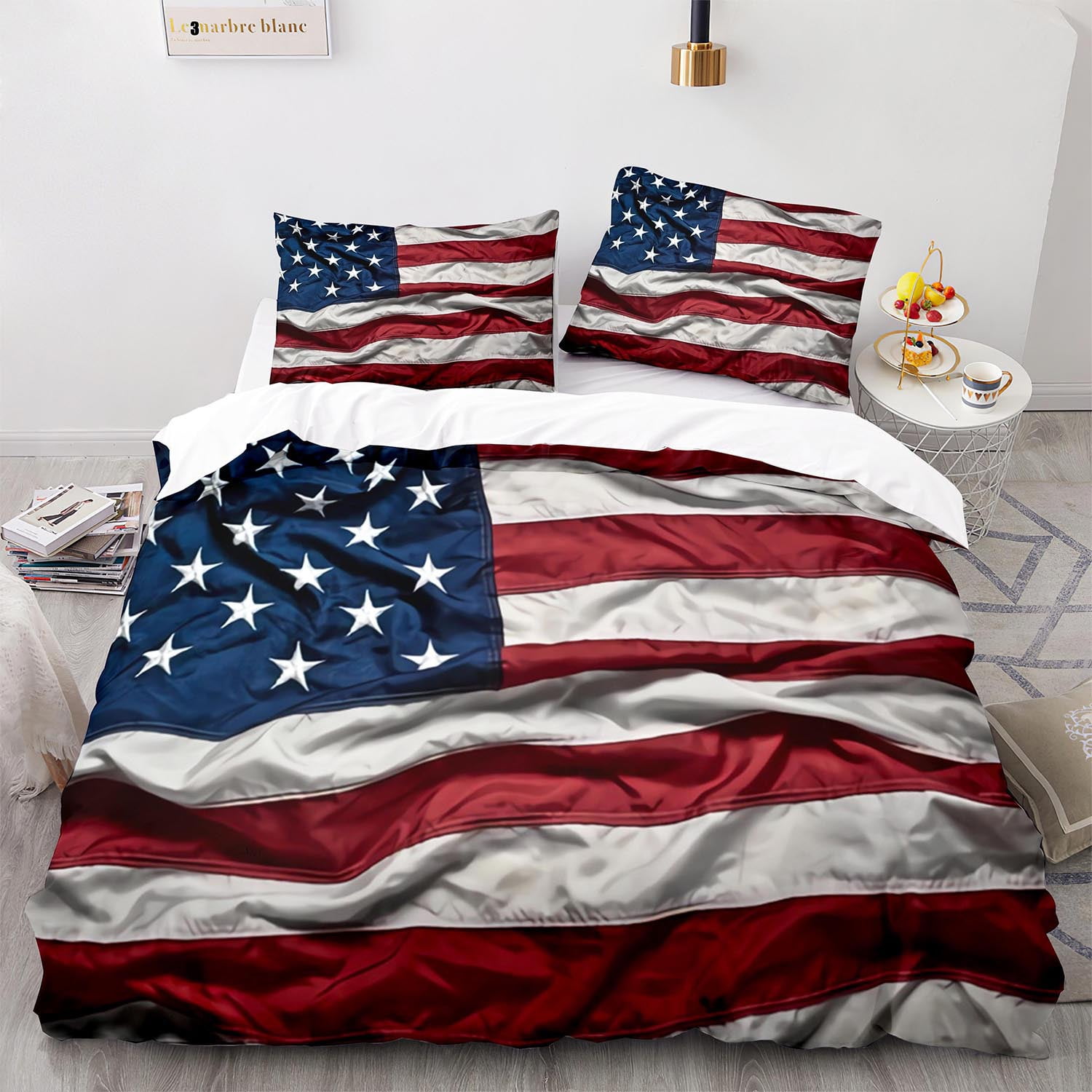American Flag Goku Duvet Cover USA Patriotic Bedding Set Stars and ...