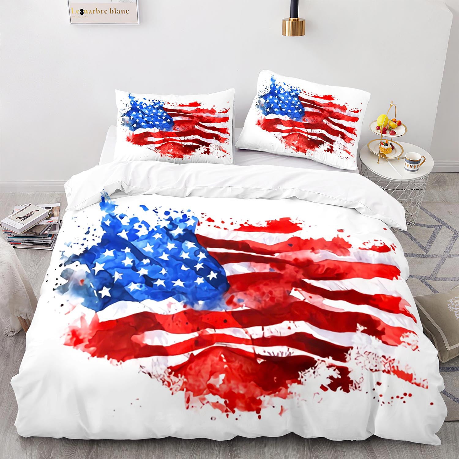 American Flag Goku Duvet Cover USA Patriotic Bedding Set Stars and ...