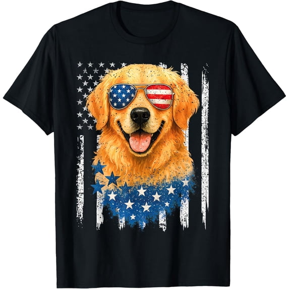American Flag Golden Retriever Retro July Design T-Shirt - Walmart.com
