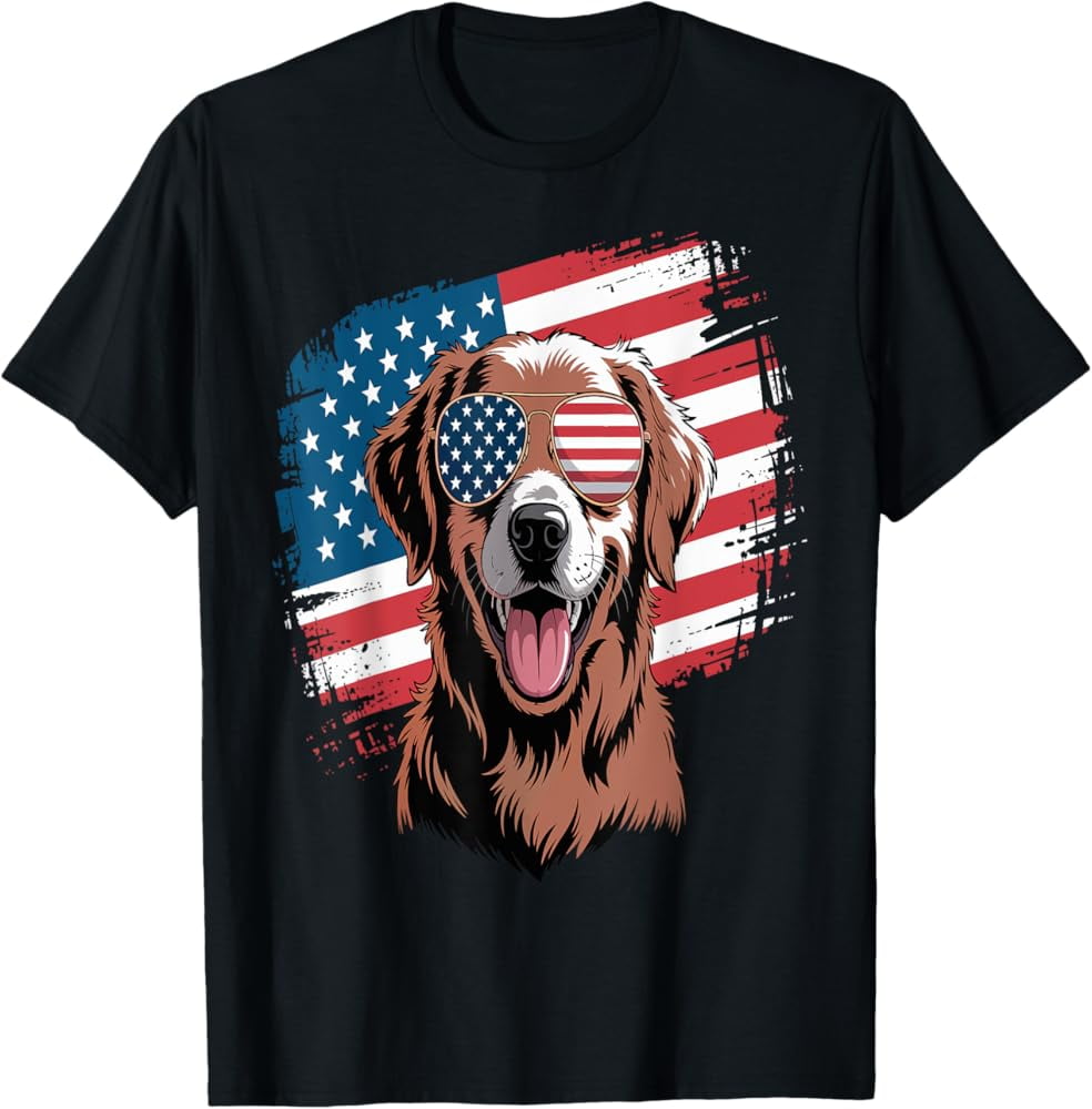 American Flag Golden Retriever Usa Retro 4Th Of July Men Kid T-Shirt ...
