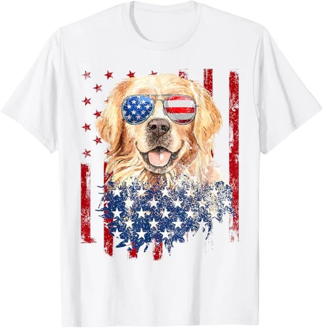 American Flag Golden Retriever Usa Retro 4Th Of July T-Shirt S-5XL ...