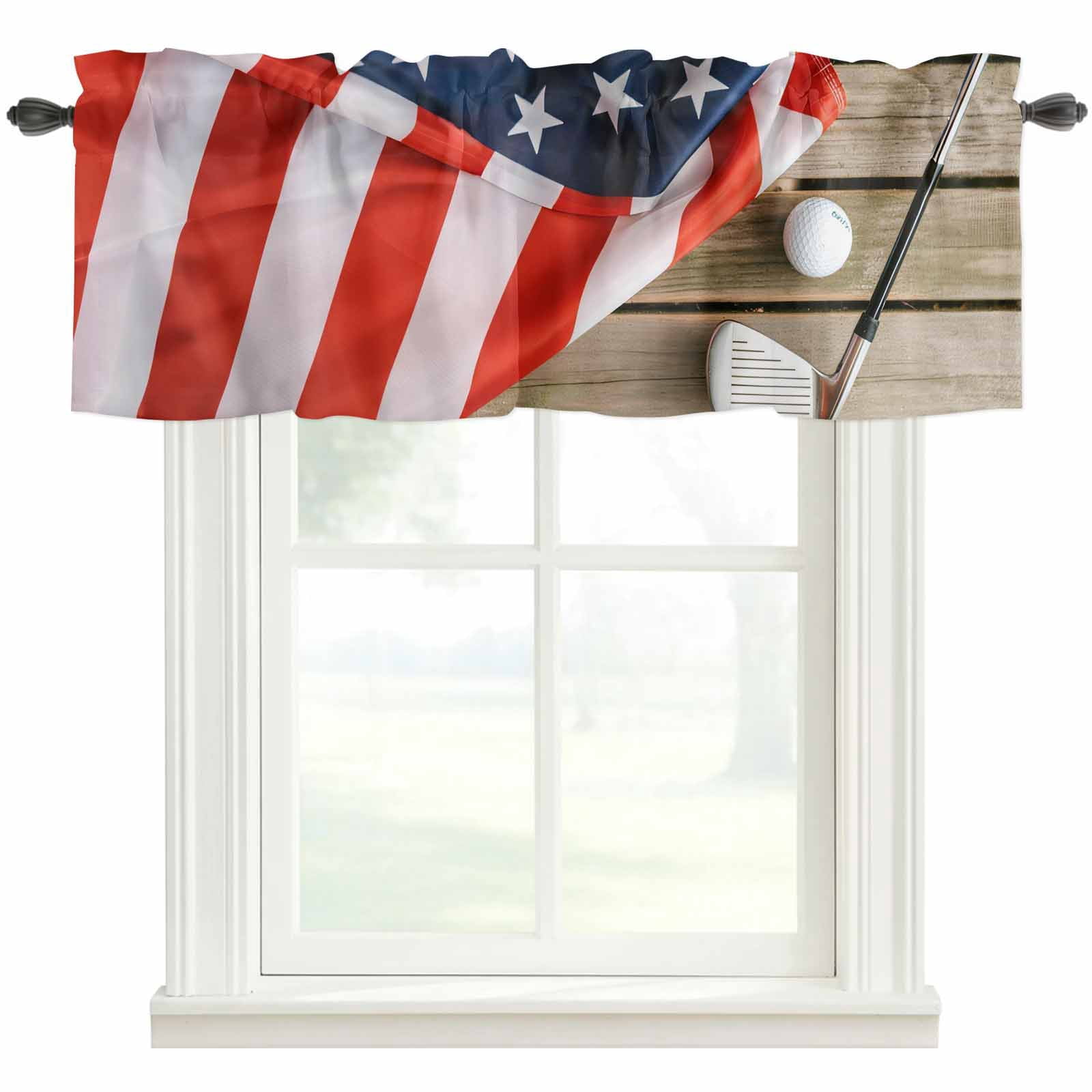 American Flag Golf Rod Pocket Curtain Valance, 4th of July Farmhouse ...