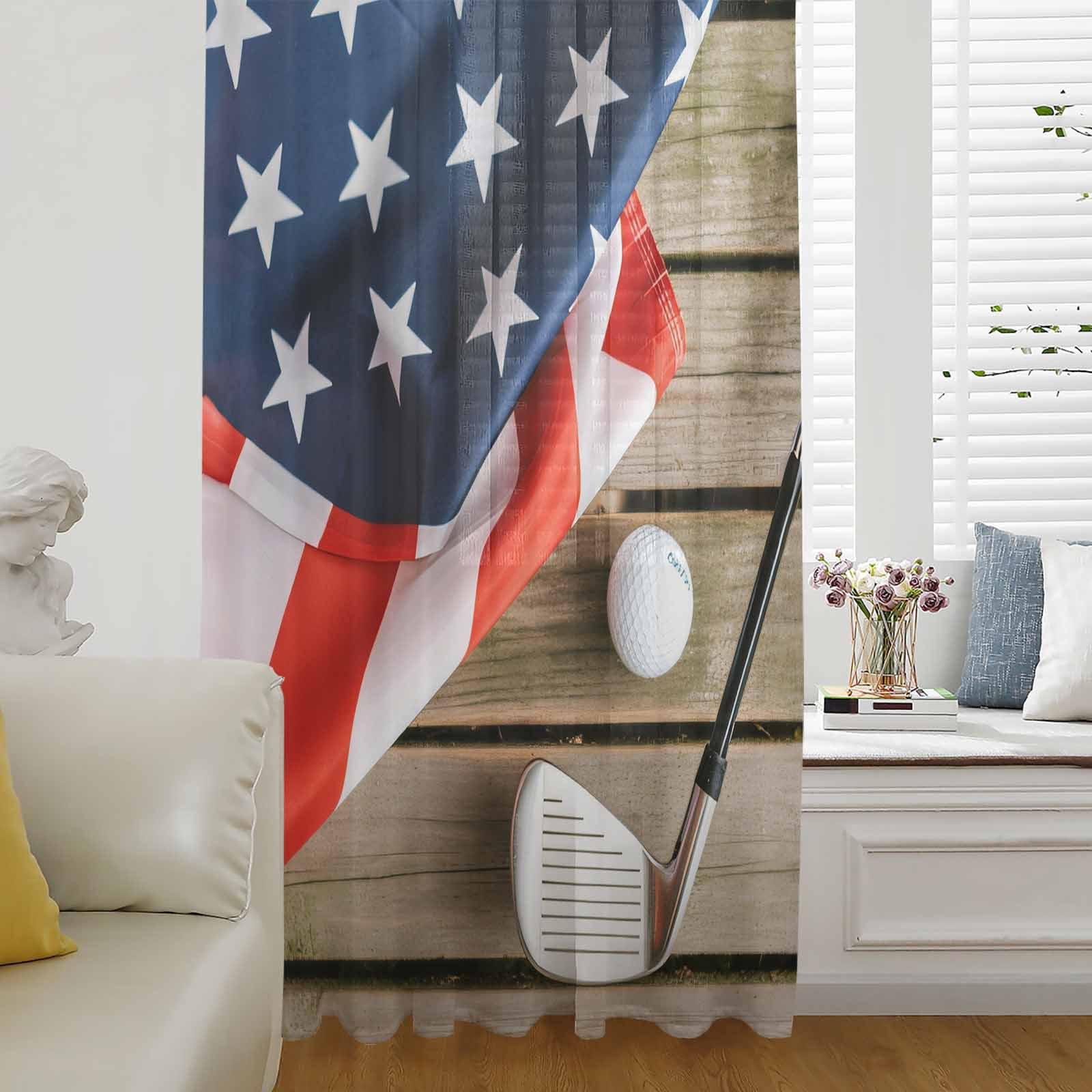American Flag Golf Semi Sheer Curtains Drapes for Living Room,Bedroom ...