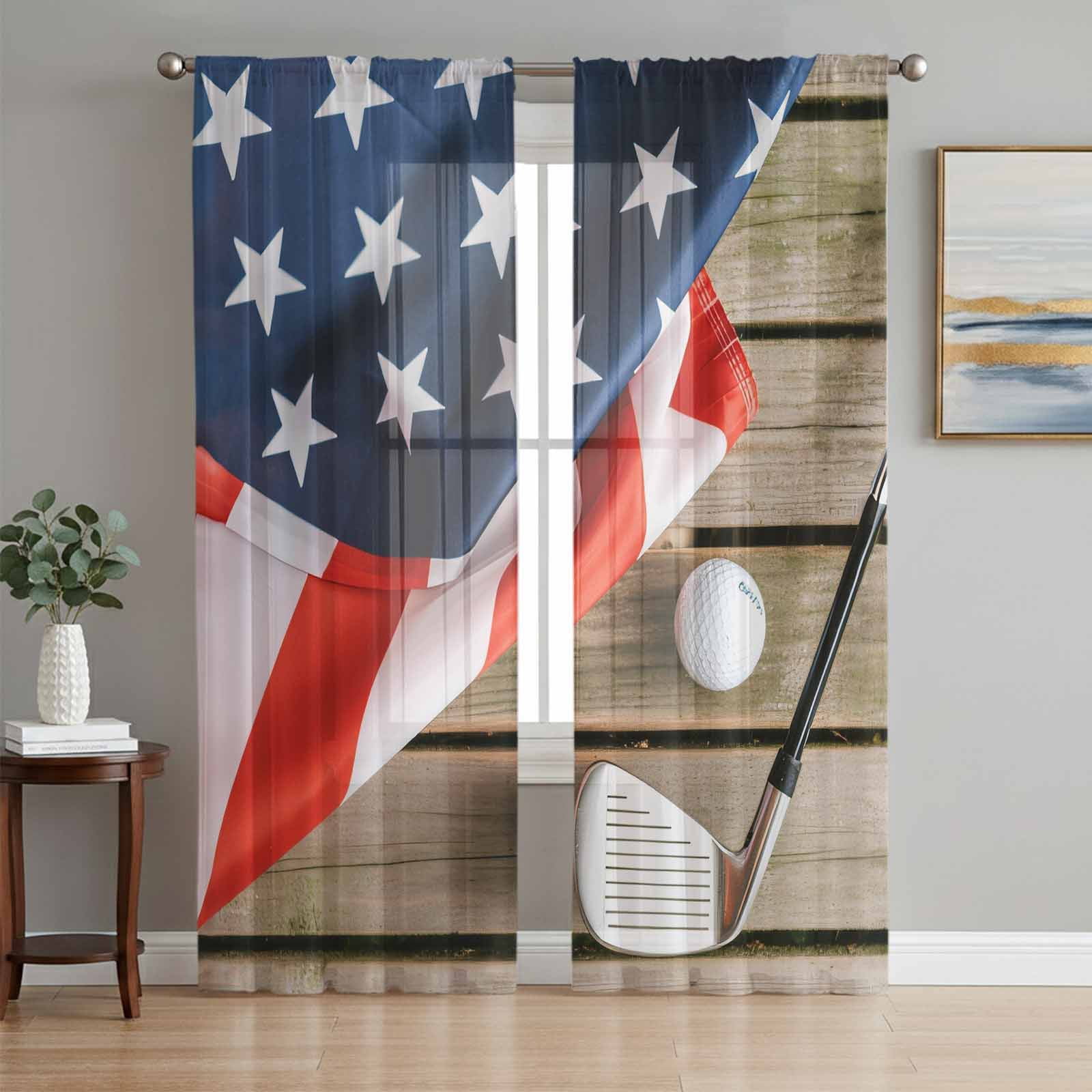 American Flag Golf Sheer Curtains 84 Inch Length 2 Panels Set, 4th of ...