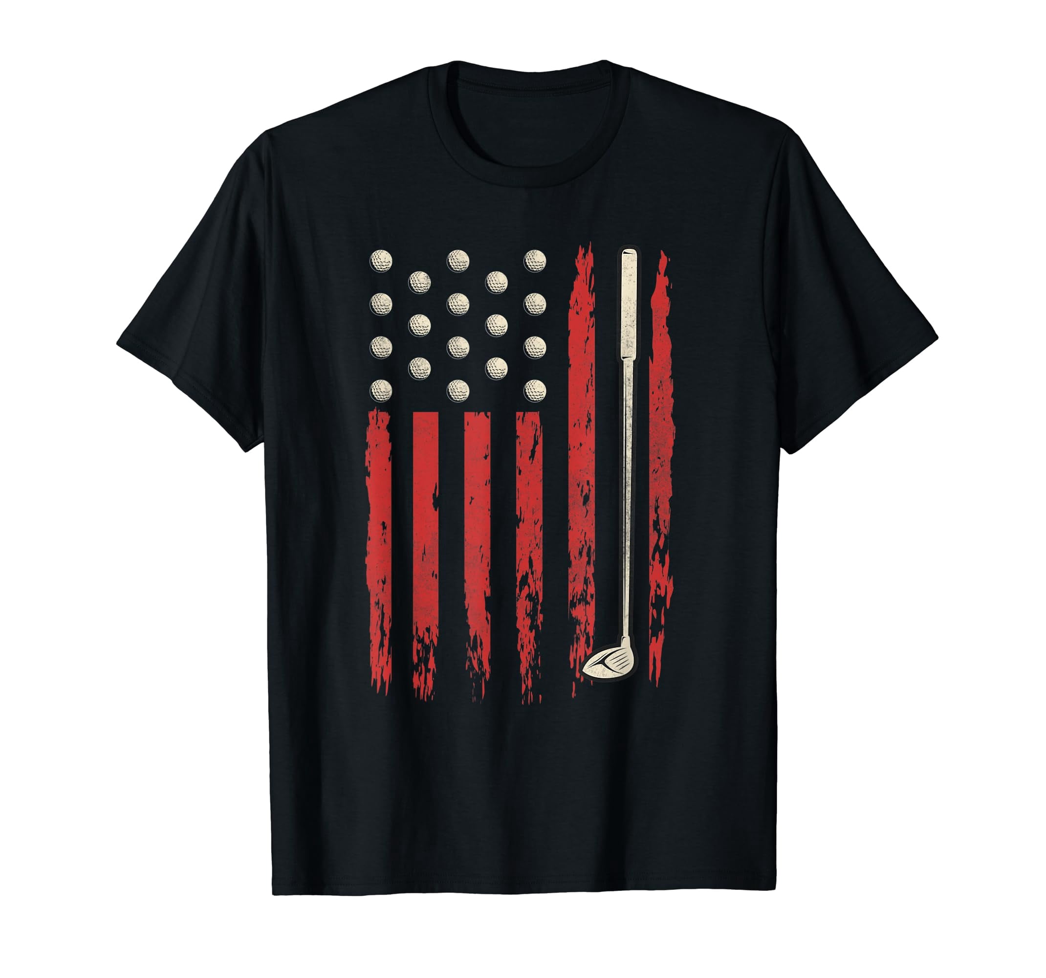 American Flag Golf Vintage USA Flag Golfer Patriotic Men Tee Black Crew ...