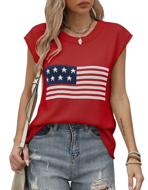 American Flag Graphic Sweater Vest for Women Summer Lightweight Knitted ...