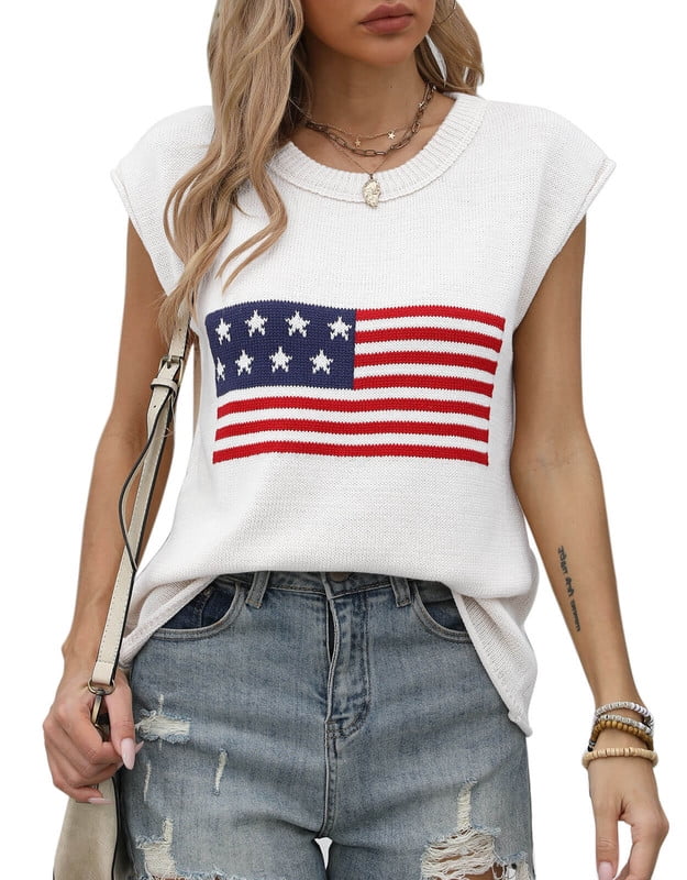 American Flag Graphic Sweater Vest for Women Summer Lightweight Knitted ...