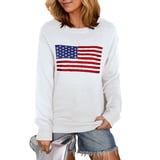 Shermie American Flag Sweater, Women's Crew Neck Knit Pullover, 4th of ...