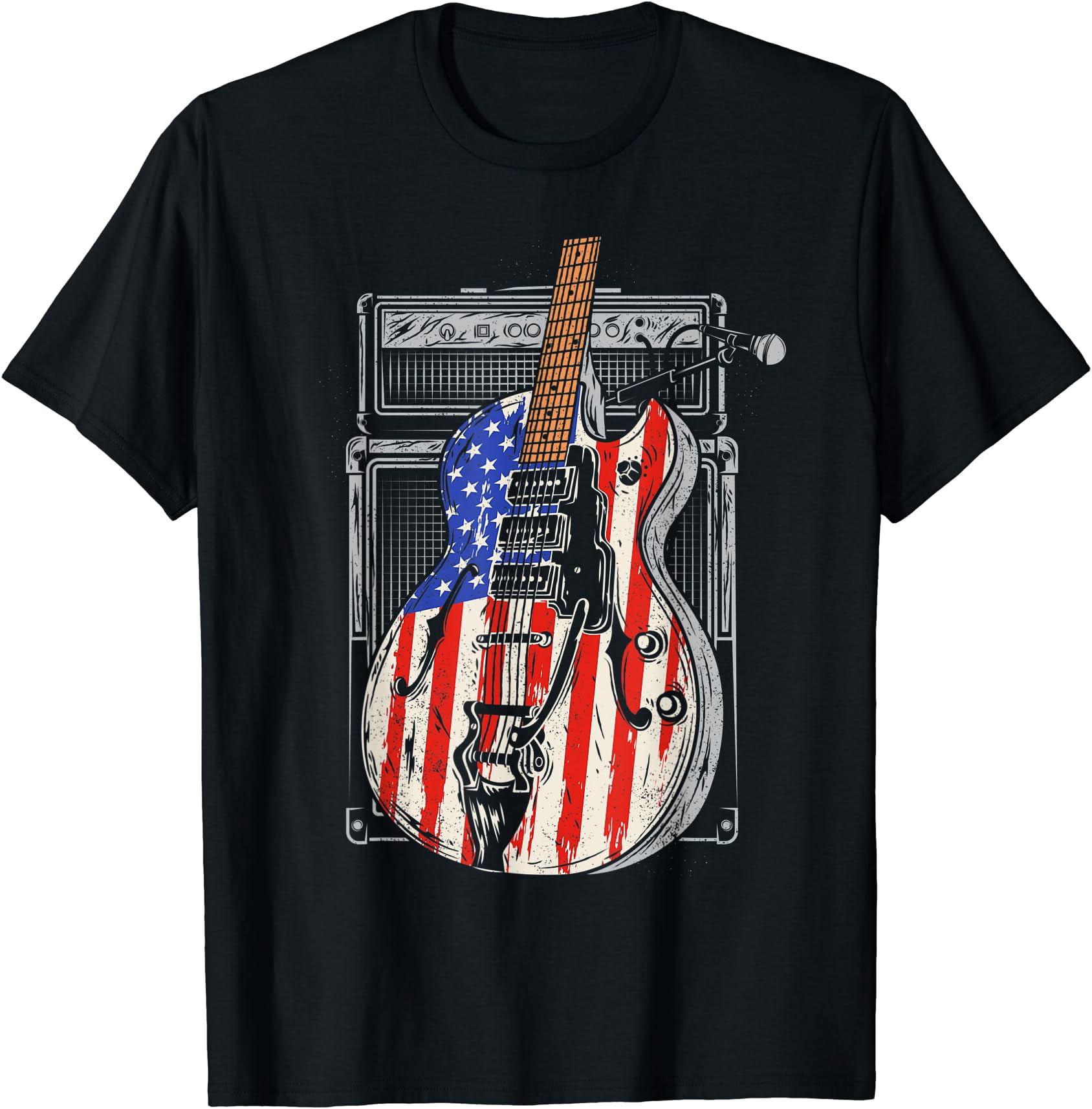 American Flag Guitar 4th of July Guitarist USA Country Music T-Shirt ...