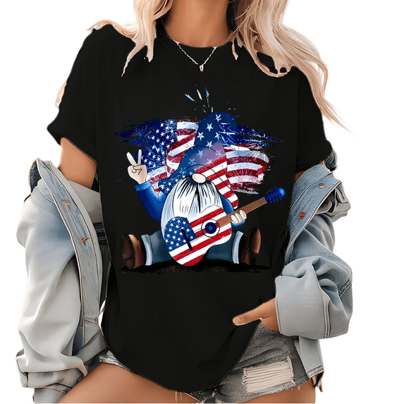 American Flag Guitar Gnome T Shirt USA Guitarist Print Tees Rock and ...
