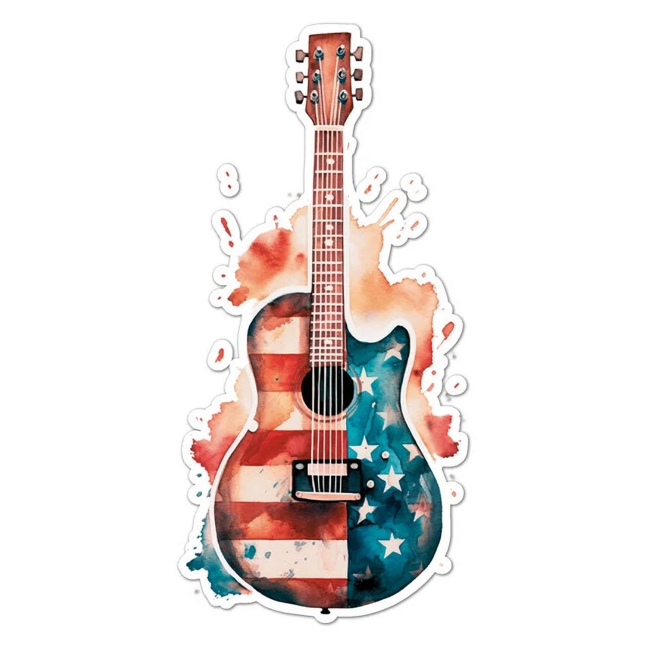 American Flag Guitar Sticker Indoor Outdoor Phone Decal Water Bottle ...