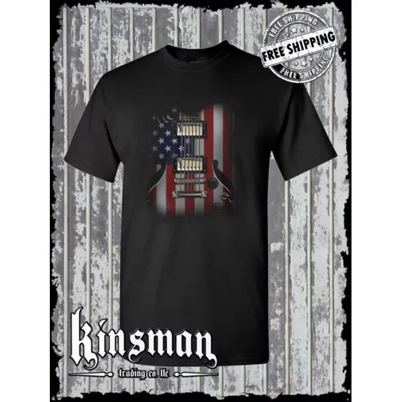 American Flag Guitar T-Shirt Rock And Roll Music Art 4Th Of July Tee ...