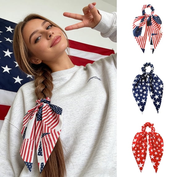 American Flag Hair Ties for Women Helii Star Striped Ribbon Elastic ...