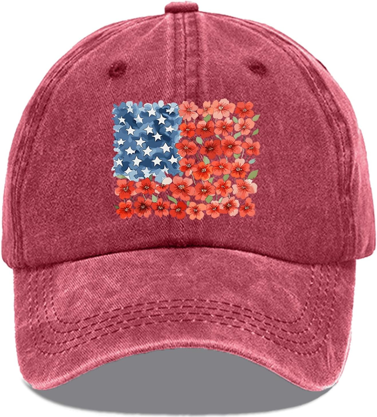 American Flag Hat Retro Floral America 4Th Of July Cap Unisex Baseball ...