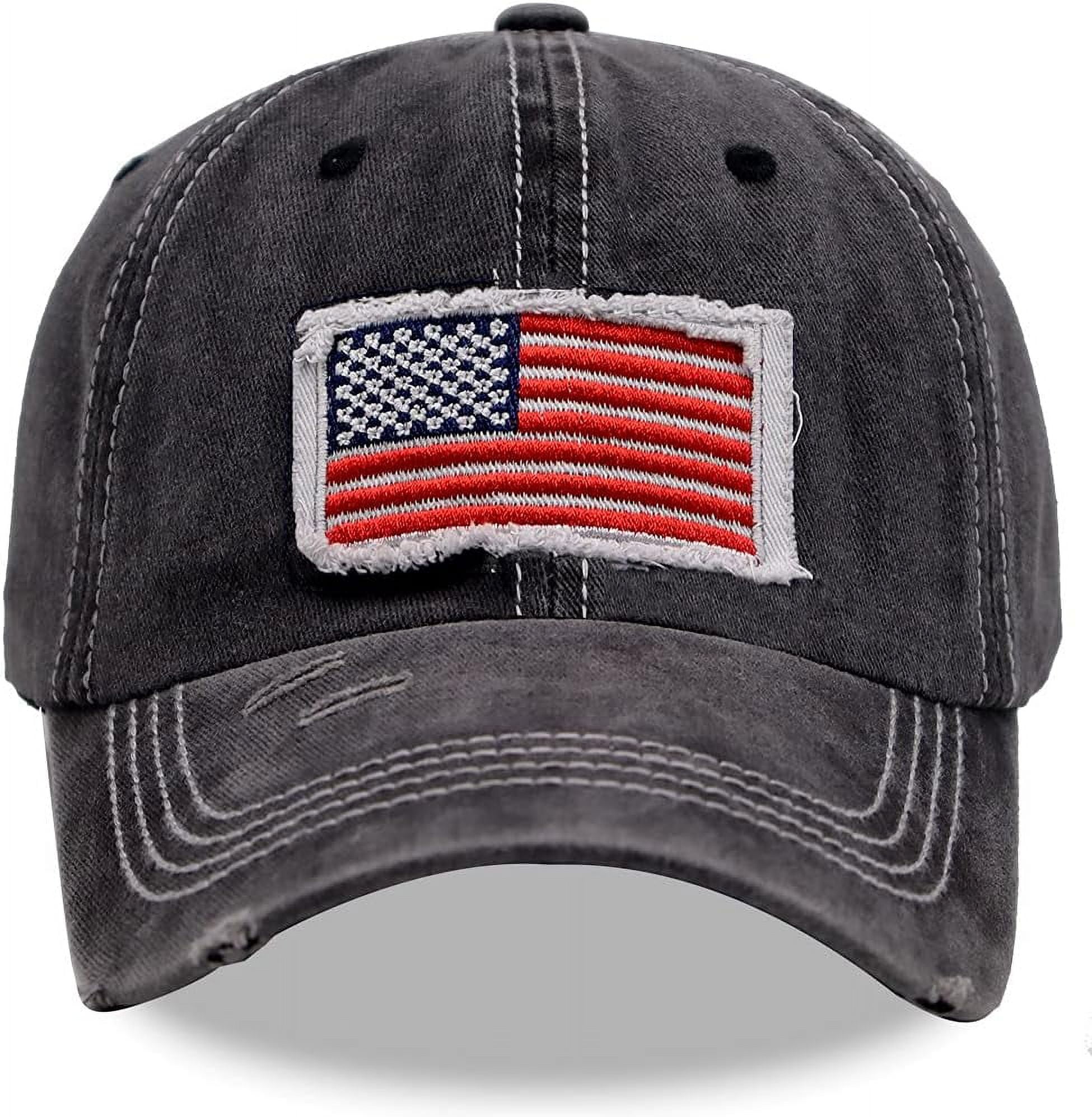 American Flag Hat, USA Baseball Cap Embroidered Adjustable Denim ...