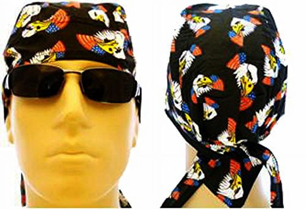 American Flag Headwrap Patriotic Doo Rag Red White and Blue (Black ...