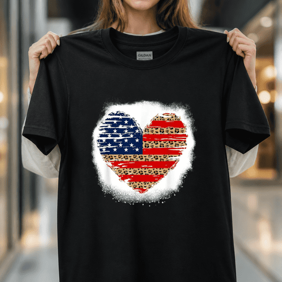 American Flag Heart 4th of July Leopard Print USA Patriotic Unisex T ...