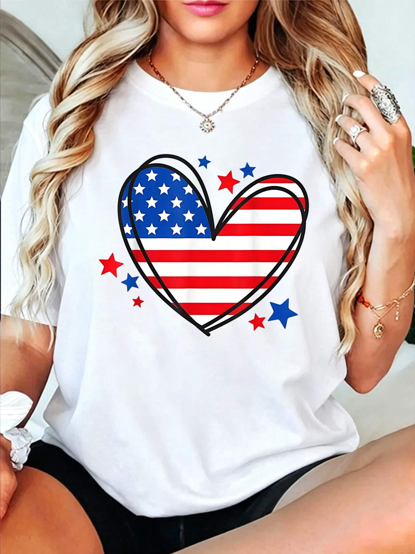 American Flag Heart Independence Day 4th of July Women T-Shirt ...