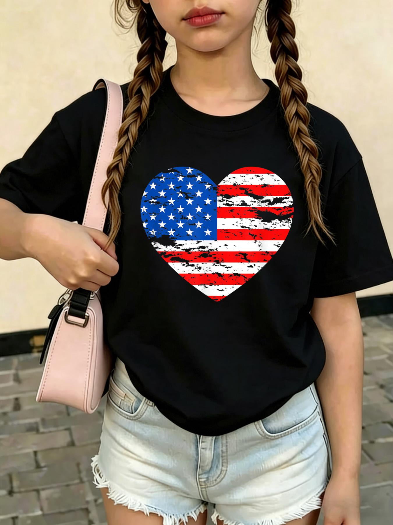 American Flag Heart Shape Vintage American Flag Kids T-Shirt for Kids ...