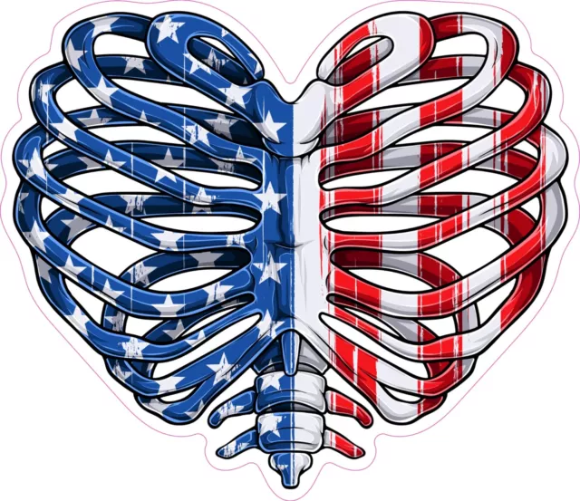 American Flag Heart Shaped Rib Cage Sticker Window Decal Multiples ...
