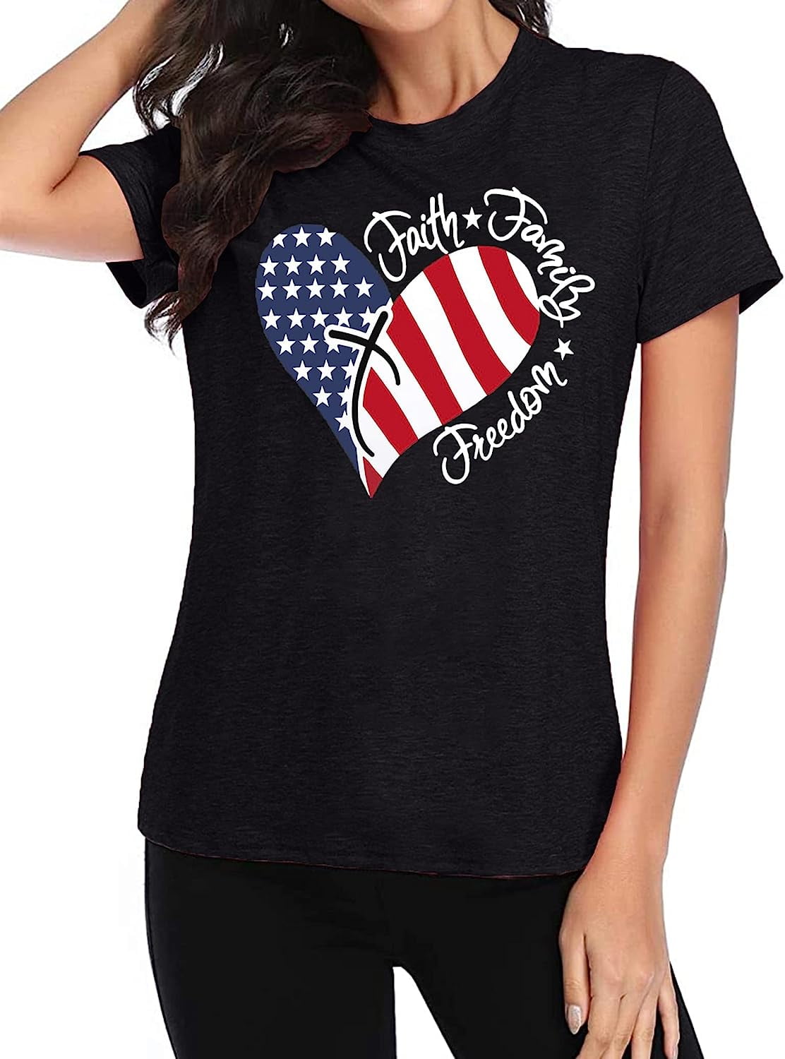 American Flag Heart Shirt Women Patriotic T-Shirt 4th of July Graphic ...