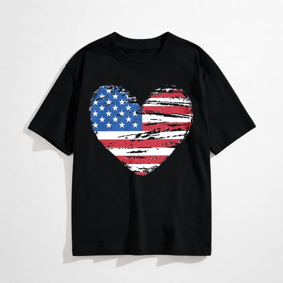 American Flag Heart Shirts for Women: 4th of July Graphic T-Shirt ...