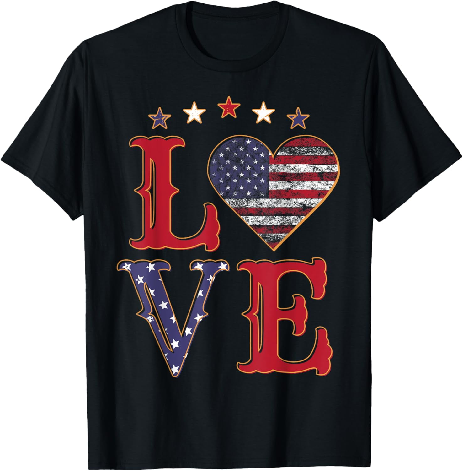 American Flag Heart Star Red White Blue 4th of July T-Shirt - Walmart.com