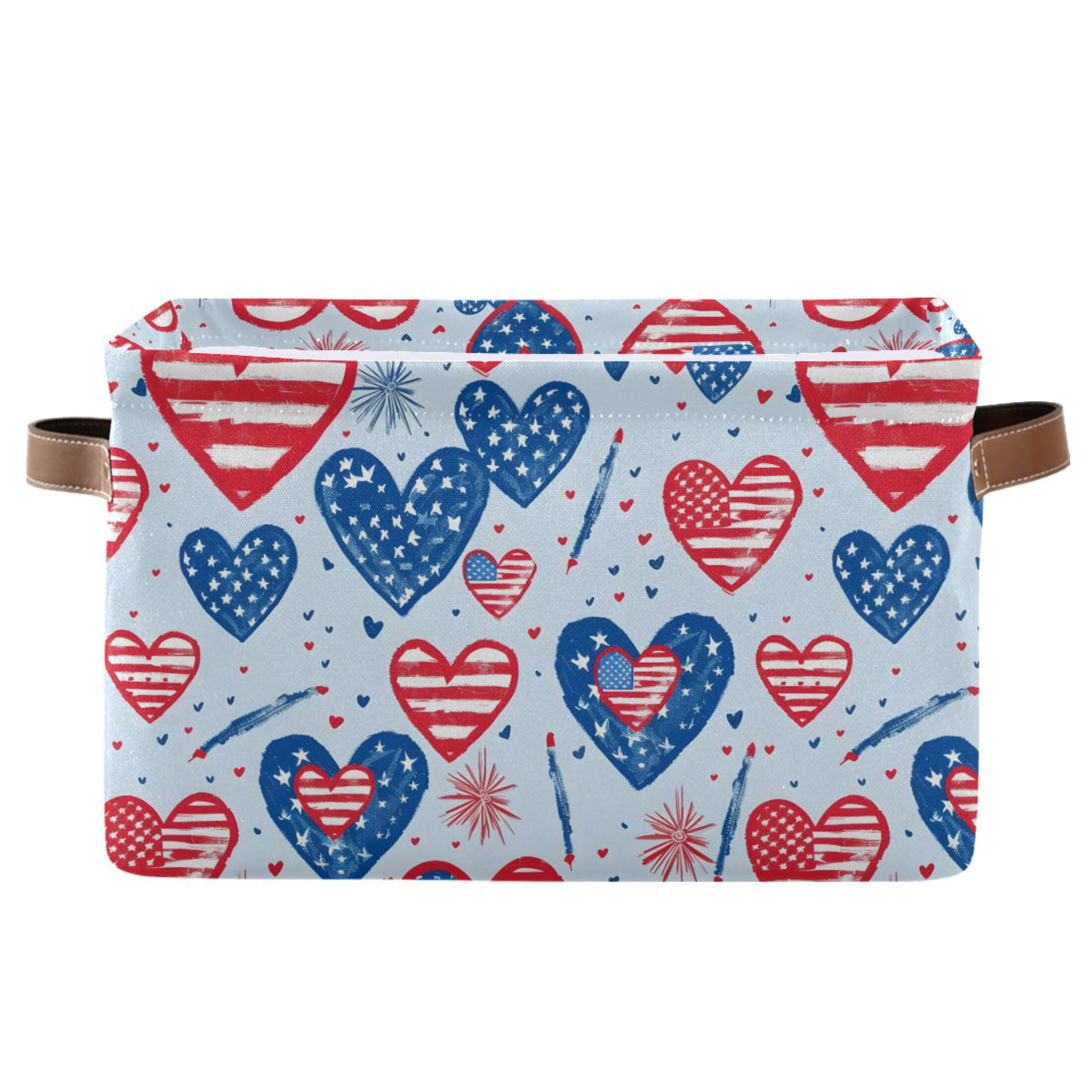 American Flag Heart Storage Bins with Handle Fabric Organizer Basket ...