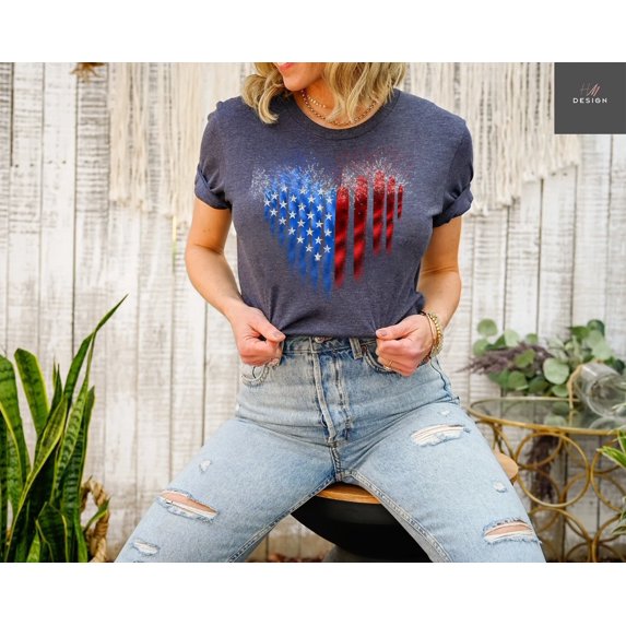 American Flag Heart T-Shirt, Fourth of July T-Shirt, USA Flag Shirt ...
