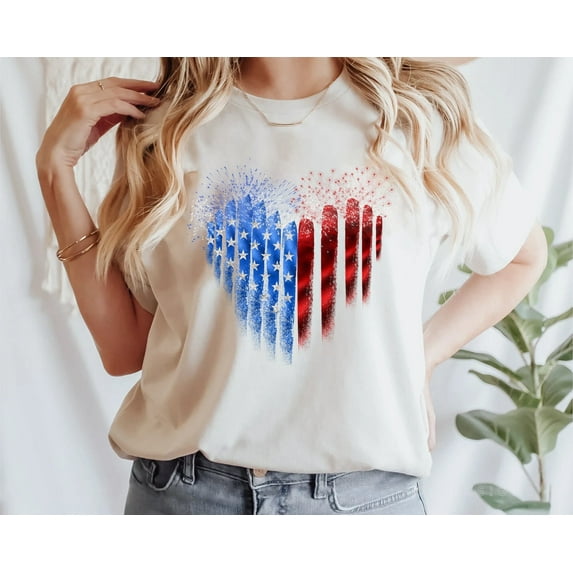 American Flag Heart T-Shirt, Fourth of July T-Shirt, USA Flag Shirt ...