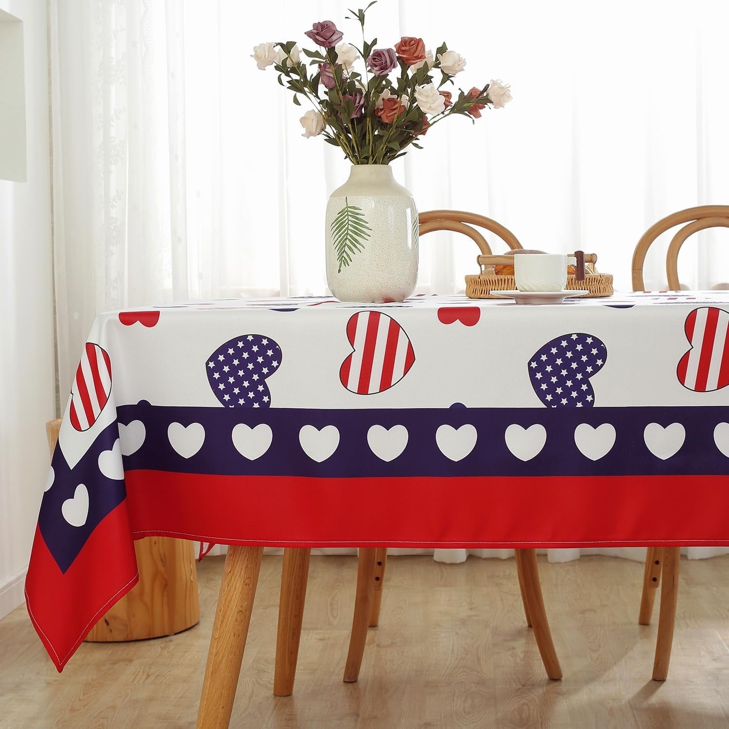 American Flag Heart Tablecloth for Rectangle Table 60"X84",Reusable ...