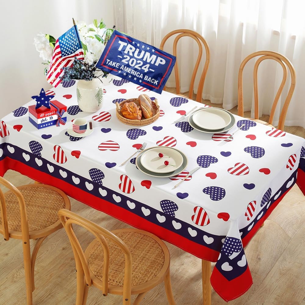 American Flag Heart Tablecloth for Rectangle Table Reusable Patriotic ...