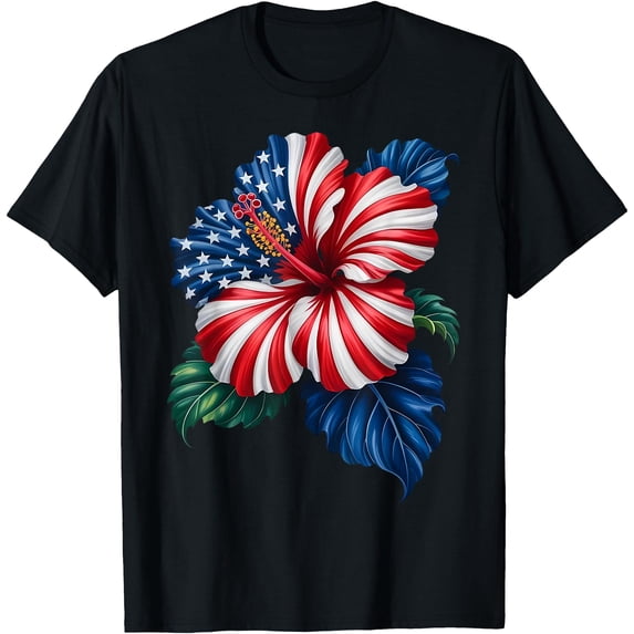 American Flag Hibiscus Flower Patriotic Floral 4th of July T-Shirt ...