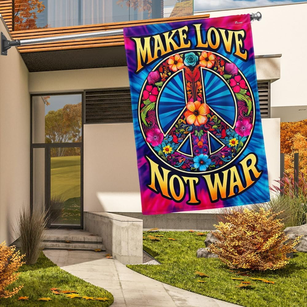 American Flag-Hippie Peace Sign Flag Make Love Not War , Garden Flag ...