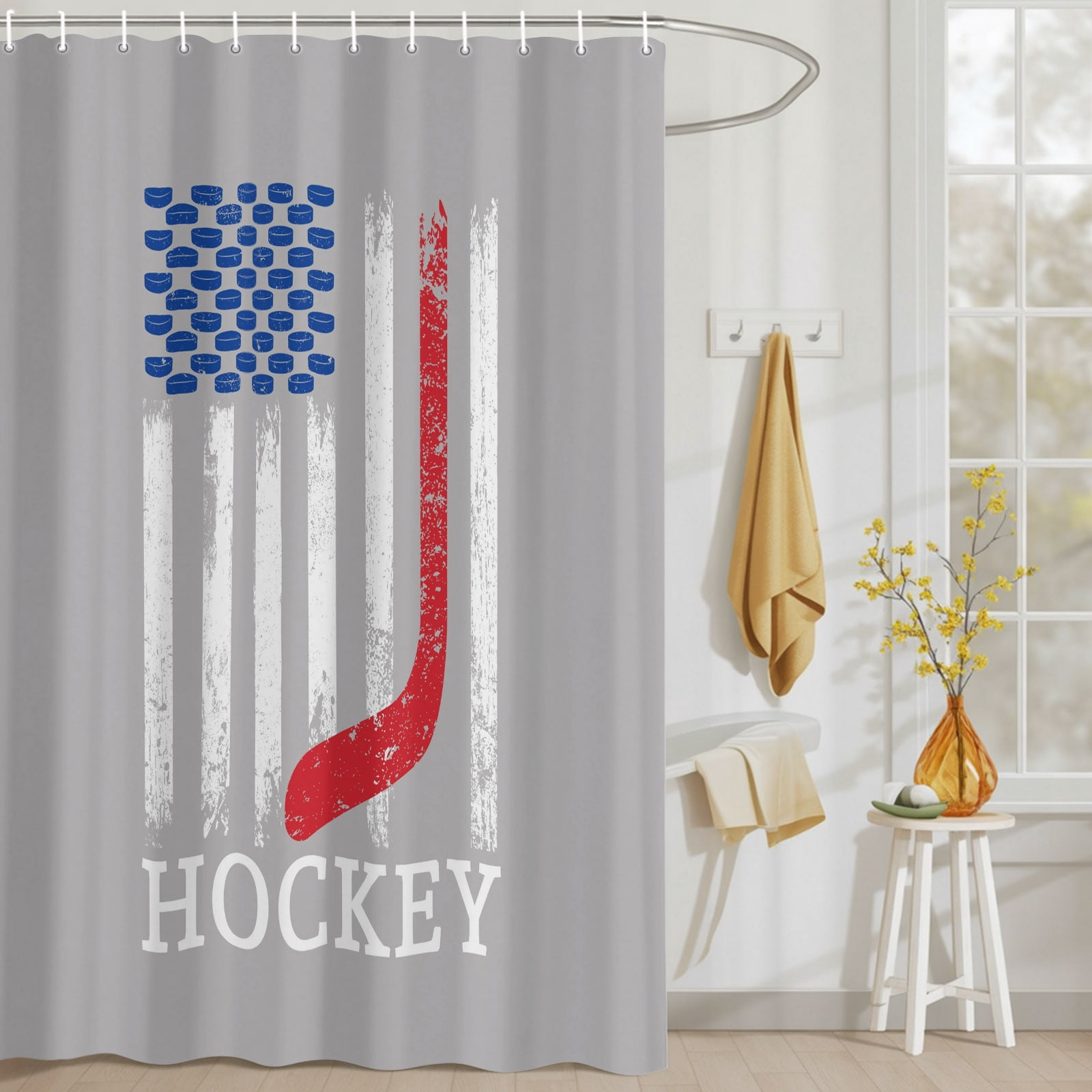 American Flag Hockey Sport Shower Curtain Set, Waterproof Shower ...