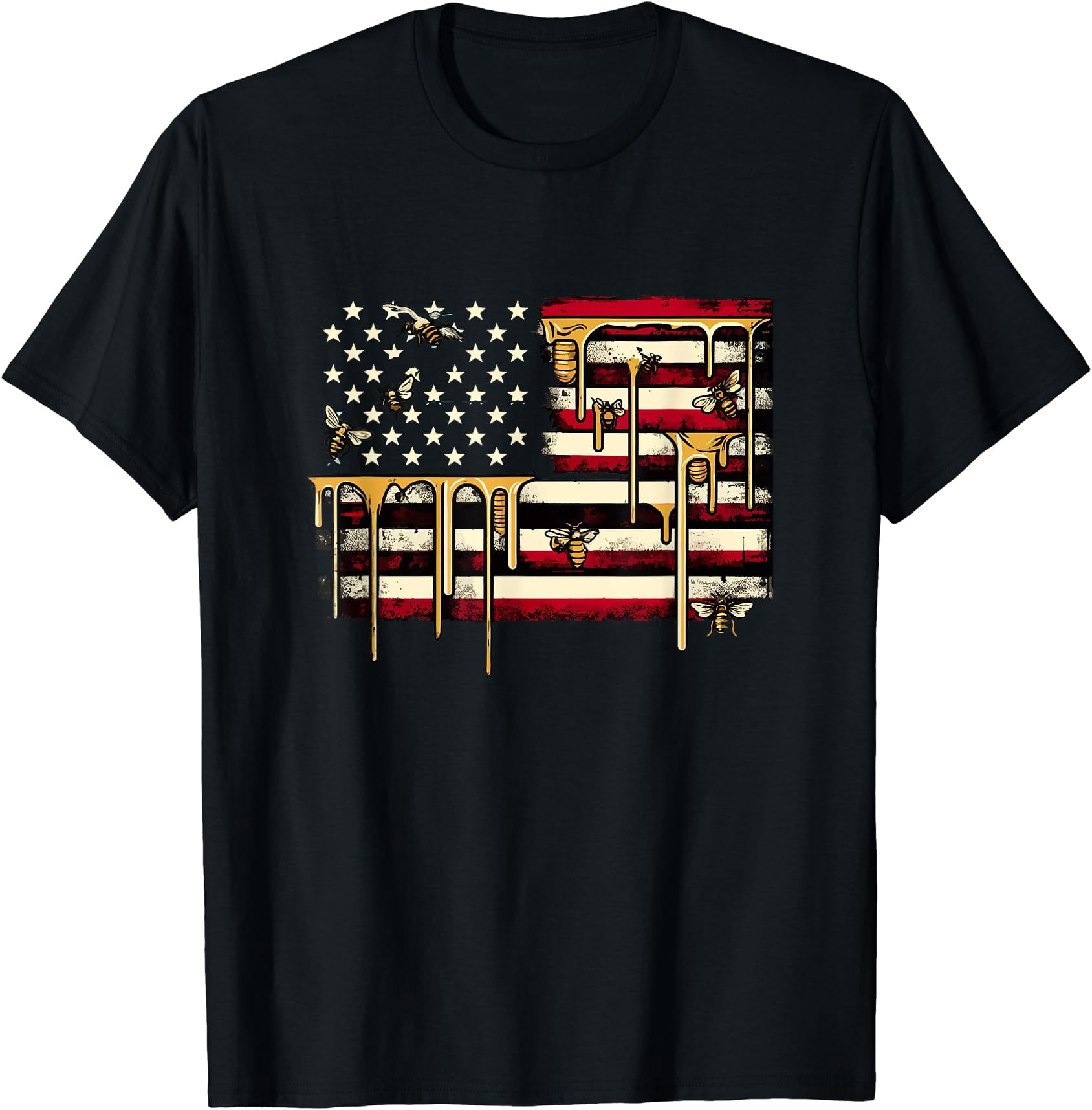 American Flag & Honeybee Patriotic Beekeeper Beekeeping Bees T-Shirt ...