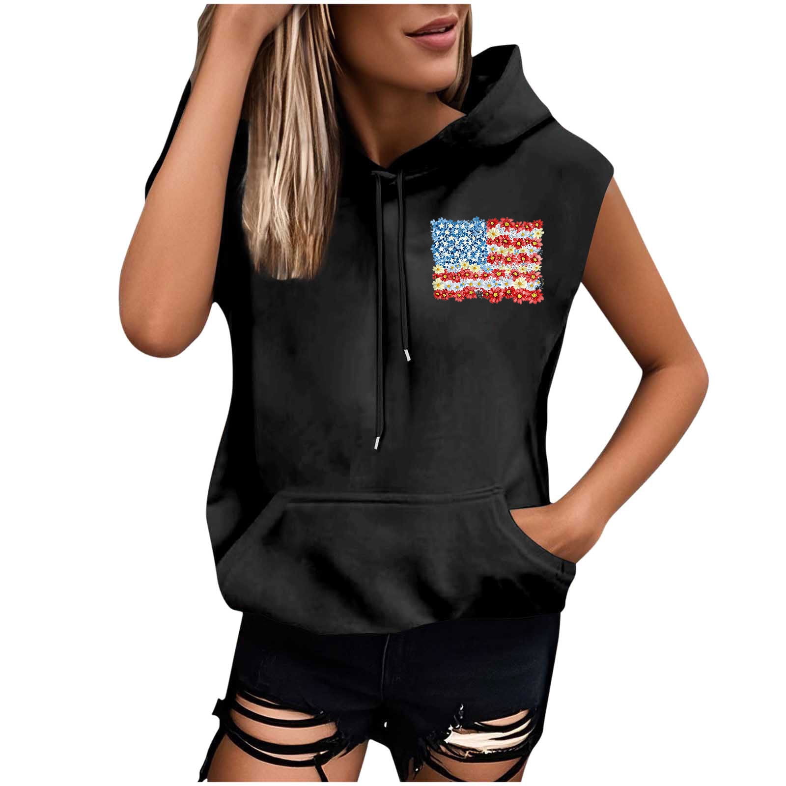 American Flag Hoodie Women Sleeveless Hooded Tops Patriotic Hoodies ...