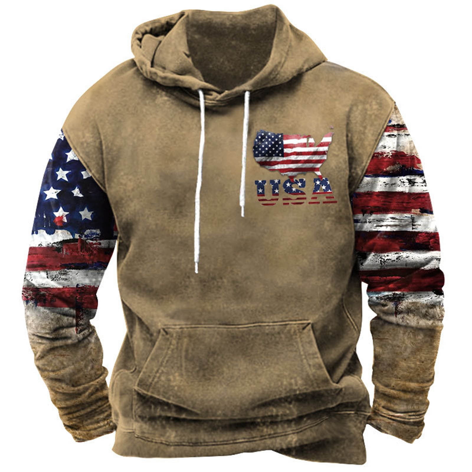 American Flag Hoodies for Men USA Graphic Hooded Sweatshirts Vintage ...