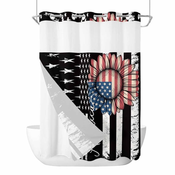 American Flag No Hook Shower Curtain with Snap in Liner, Waterproof ...