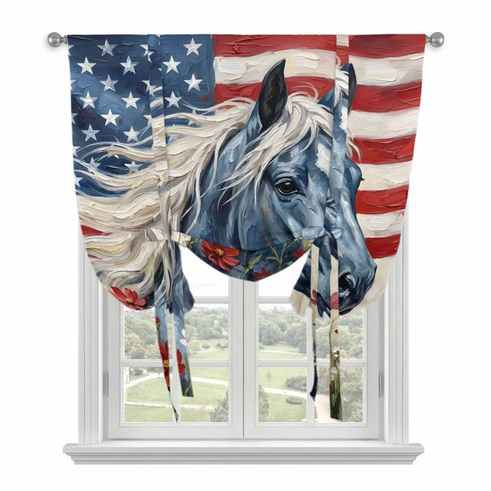 American Flag Horse Tie Up Curtains for Window, Thermal Insulated ...