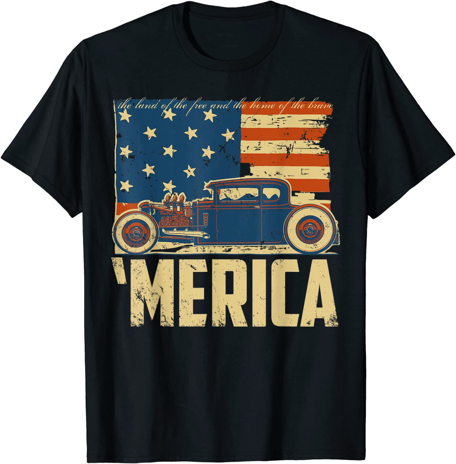American Flag Hot Rod Custom Car Merica 4th of July T-Shirt - Walmart.com