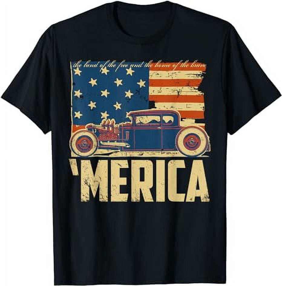 American Flag Hot Rod Custom Car Merica 4th of July T-Shirt - Walmart.com