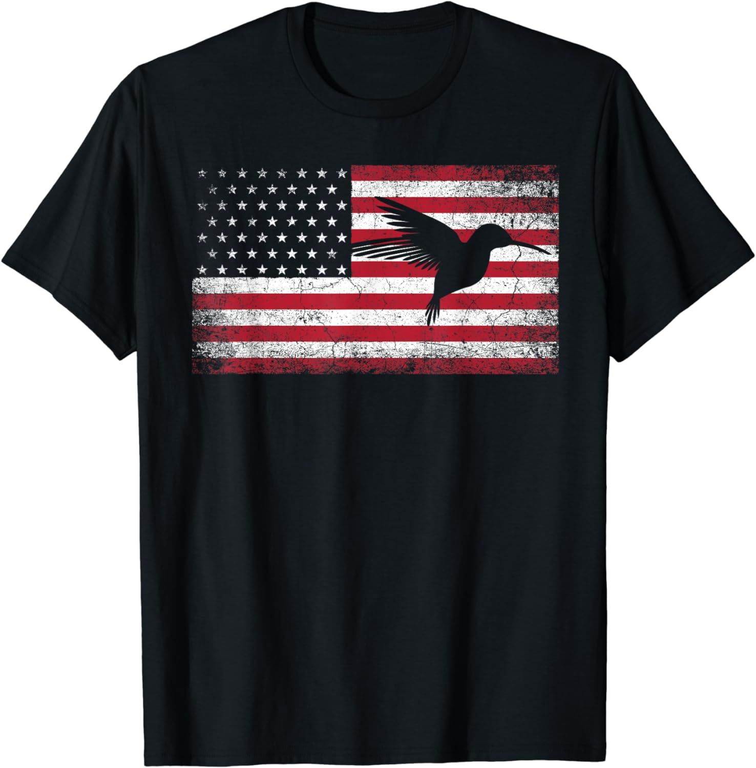 American Flag Hummingbird Bird Lover 4th of July Birding USA Cotton T ...