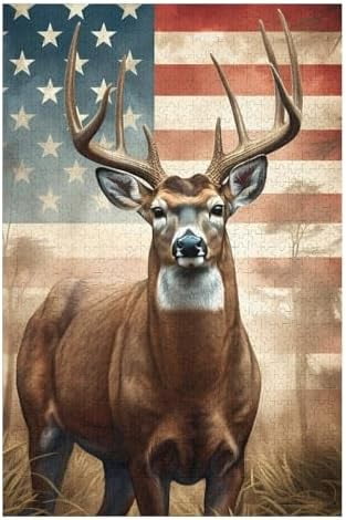 American Flag Hunting Deer Wooden Puzzles Funny Jigsaw Puzzles Picture ...
