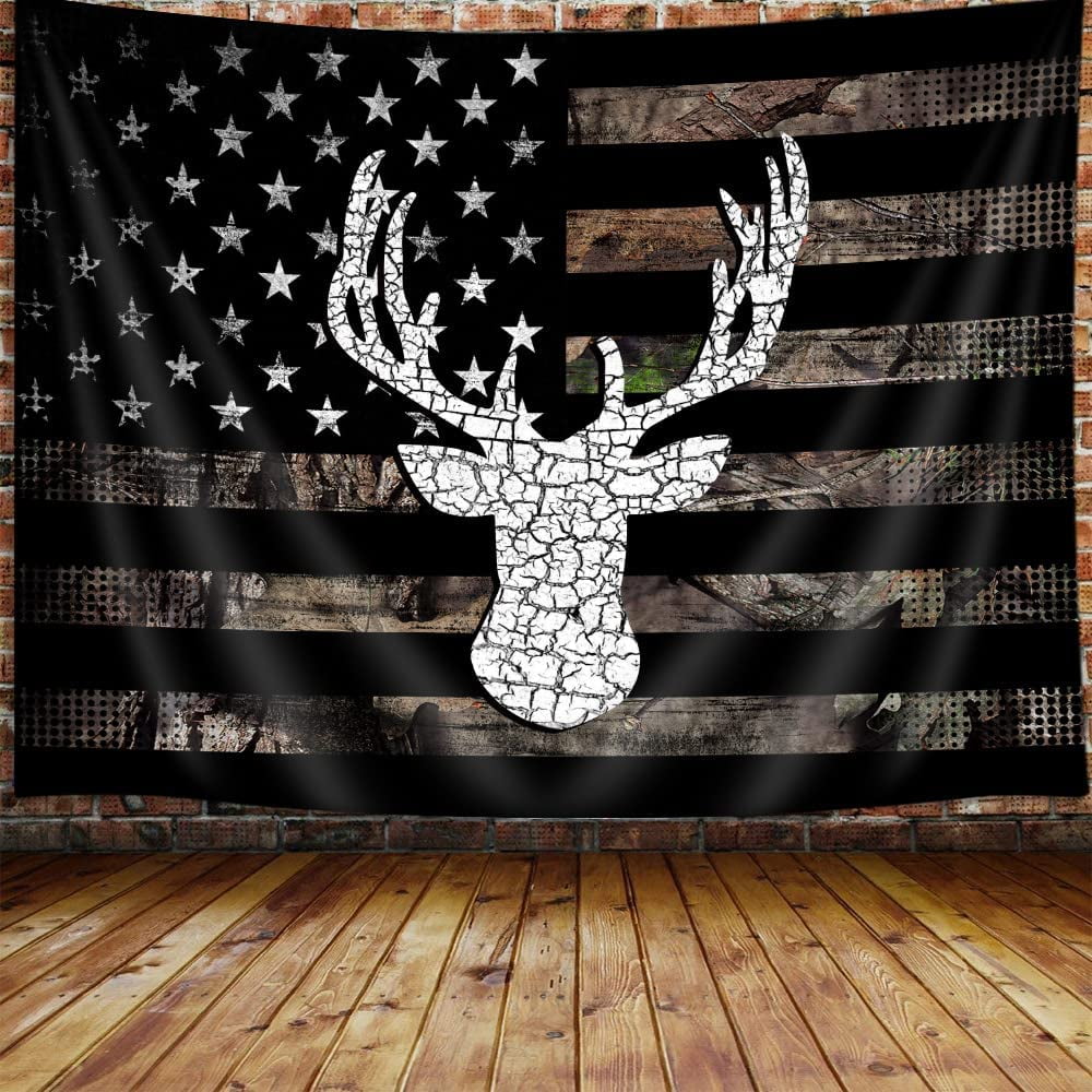 American Flag Hunting Tapestry, Western Black and White Country Deer ...