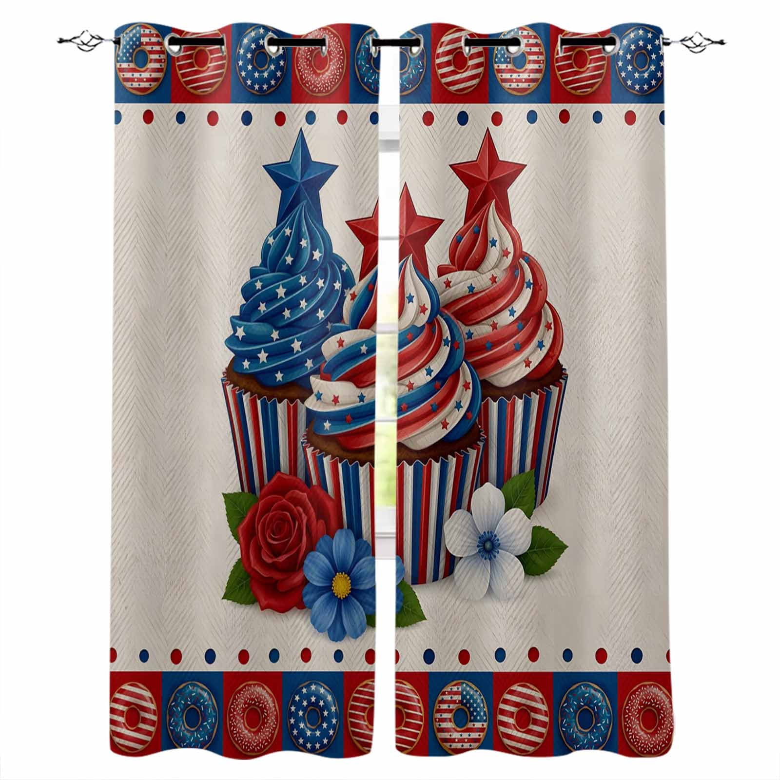 American Flag Ice Cream Blackout Curtains for Bedroom/Living Room ...