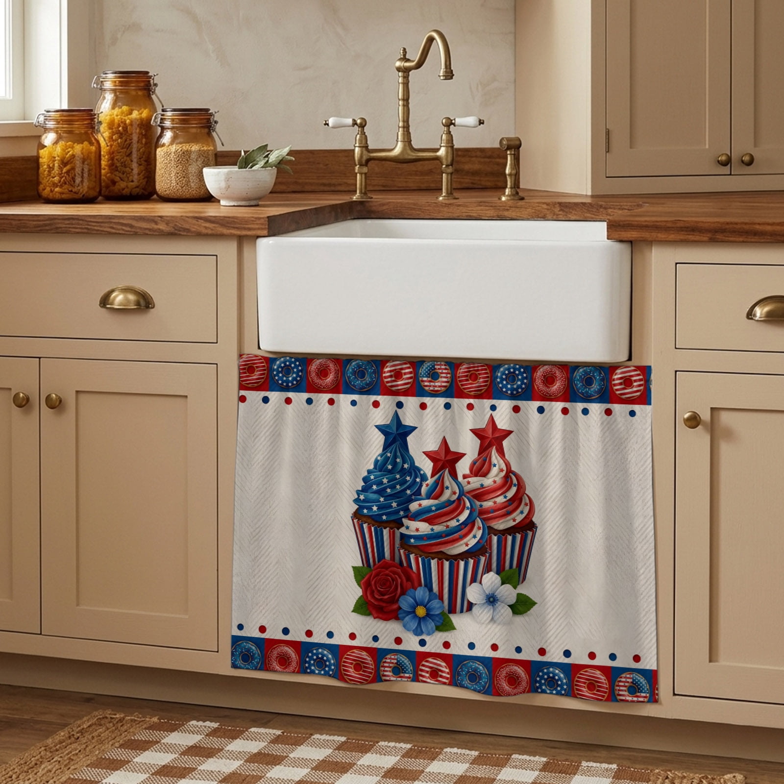 American Flag Ice Cream Cabinet Curtains 28"W x 35L, Vintage 250th ...
