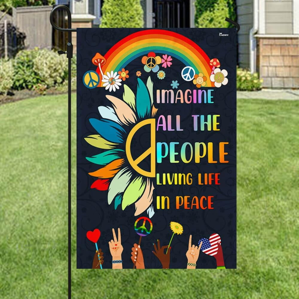 American Flag-Imagine All The People Living Life In Peace Hippie Flag ...