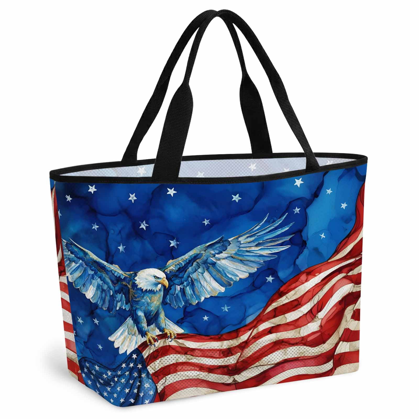 American Flag Independence Day Beach Bag for Women, Large Breathable ...